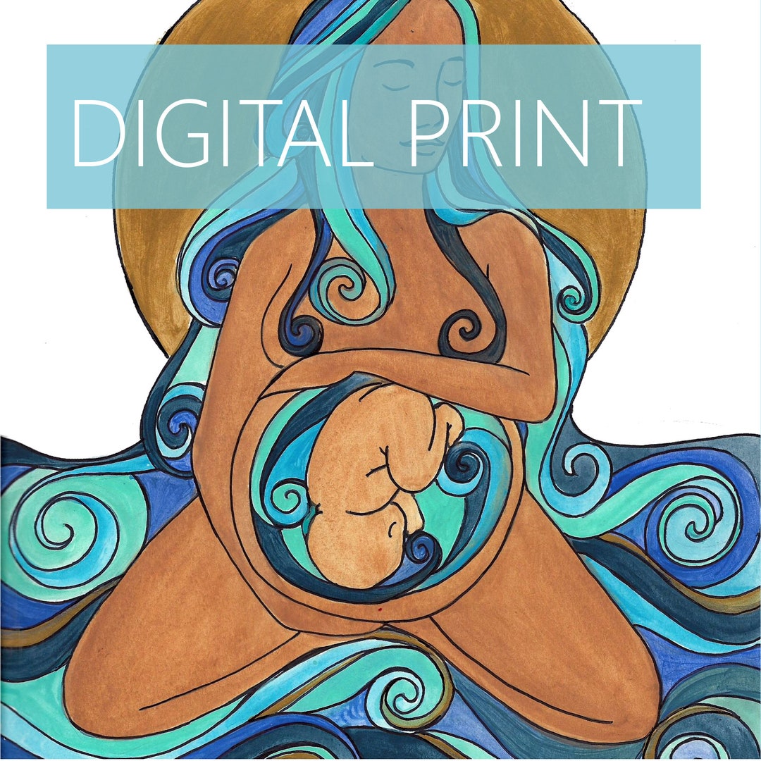 DIGITAL "agua" Print/poster/ Pregnancy Art/ Midwife/ Doula/ Gift for ...
