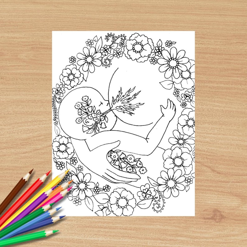 NOURISH Coloring Page/ Birth Art Coloring Sheet/ Breastfeeding Art ...
