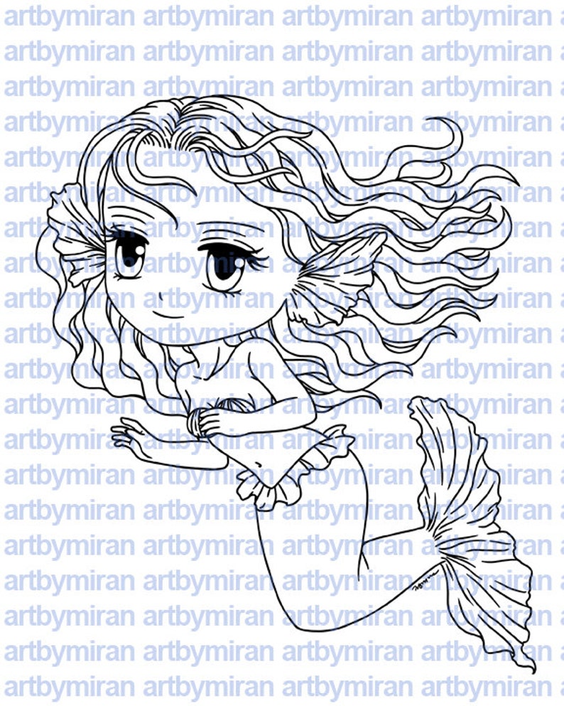 Mermaid Digital Stamp Mermaid Maria207, Digi Stamp, Printable Line Art ...