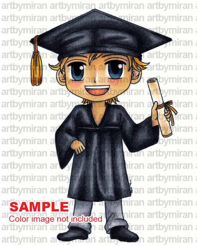 Graduation Digital Stamp - Graduating Gordon (ABM 008), Anime Boy Digi ...