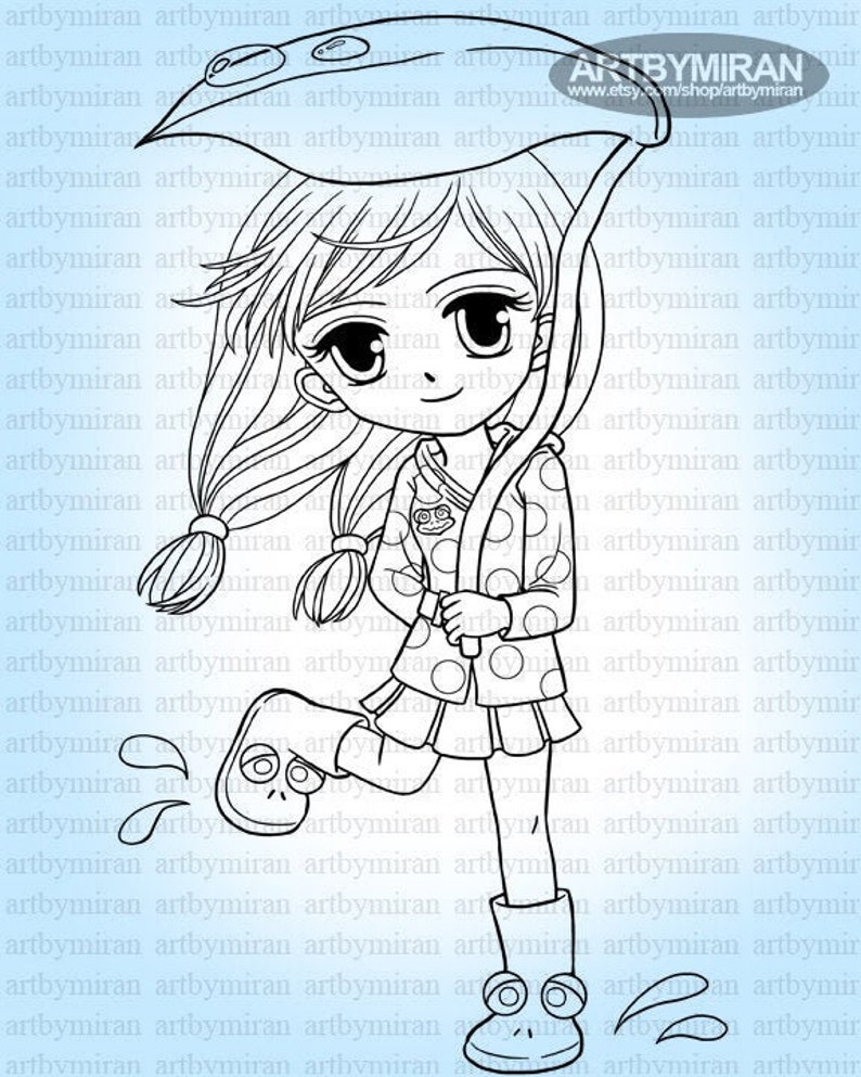 Digital Stamp-april's Rain9, Instant Download, Cute Digi Stamp ...