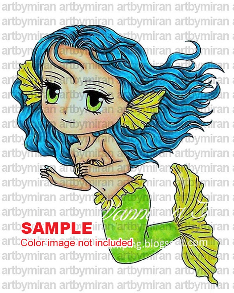 Mermaid Digital Stamp - Mermaid Maria(#207), Birthday Digi Stamp, Line ...