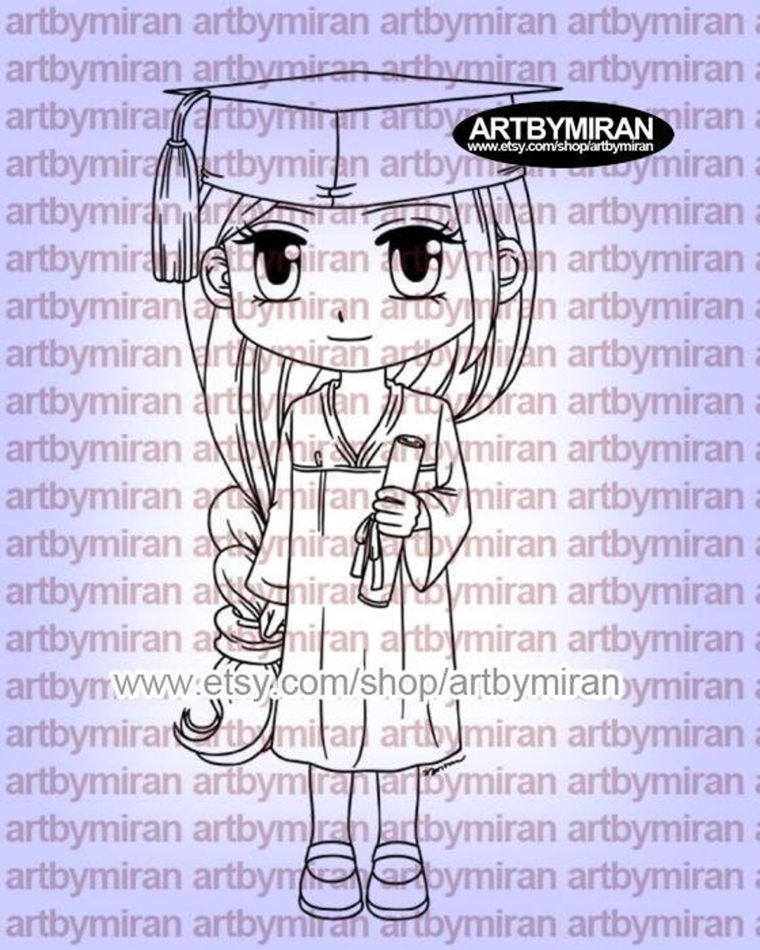 Graduation Digital Stamp - Graduating Kim(#199), Cute Anime Girl Digi ...