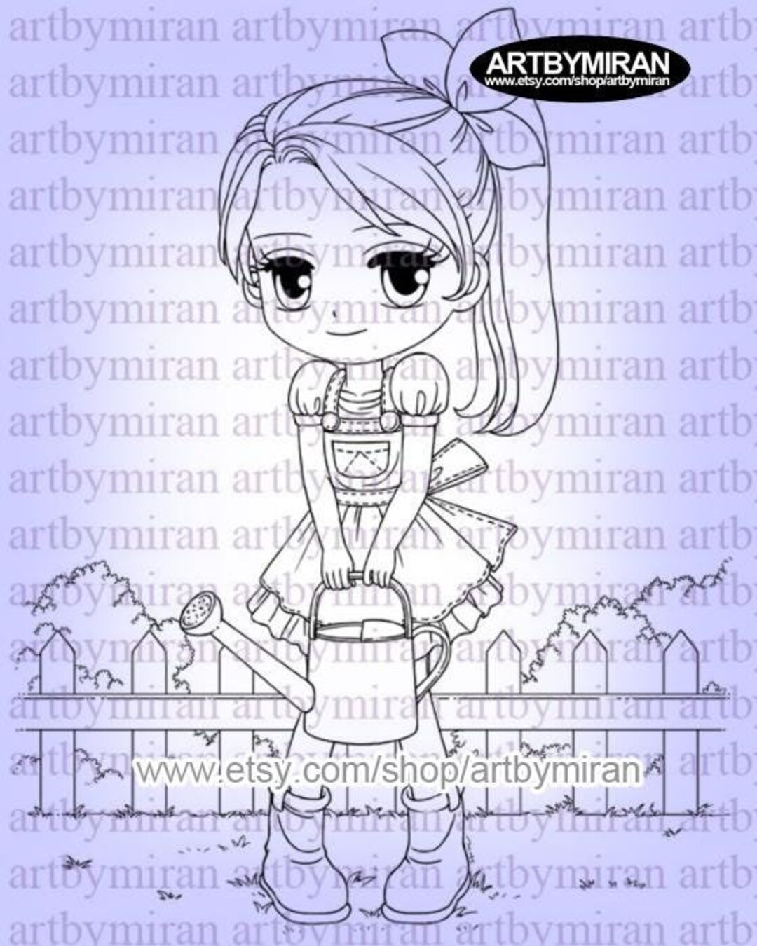 Spring Digital Stamp-little Garden Sally107, Gardening Digi Stamp, Cute ...