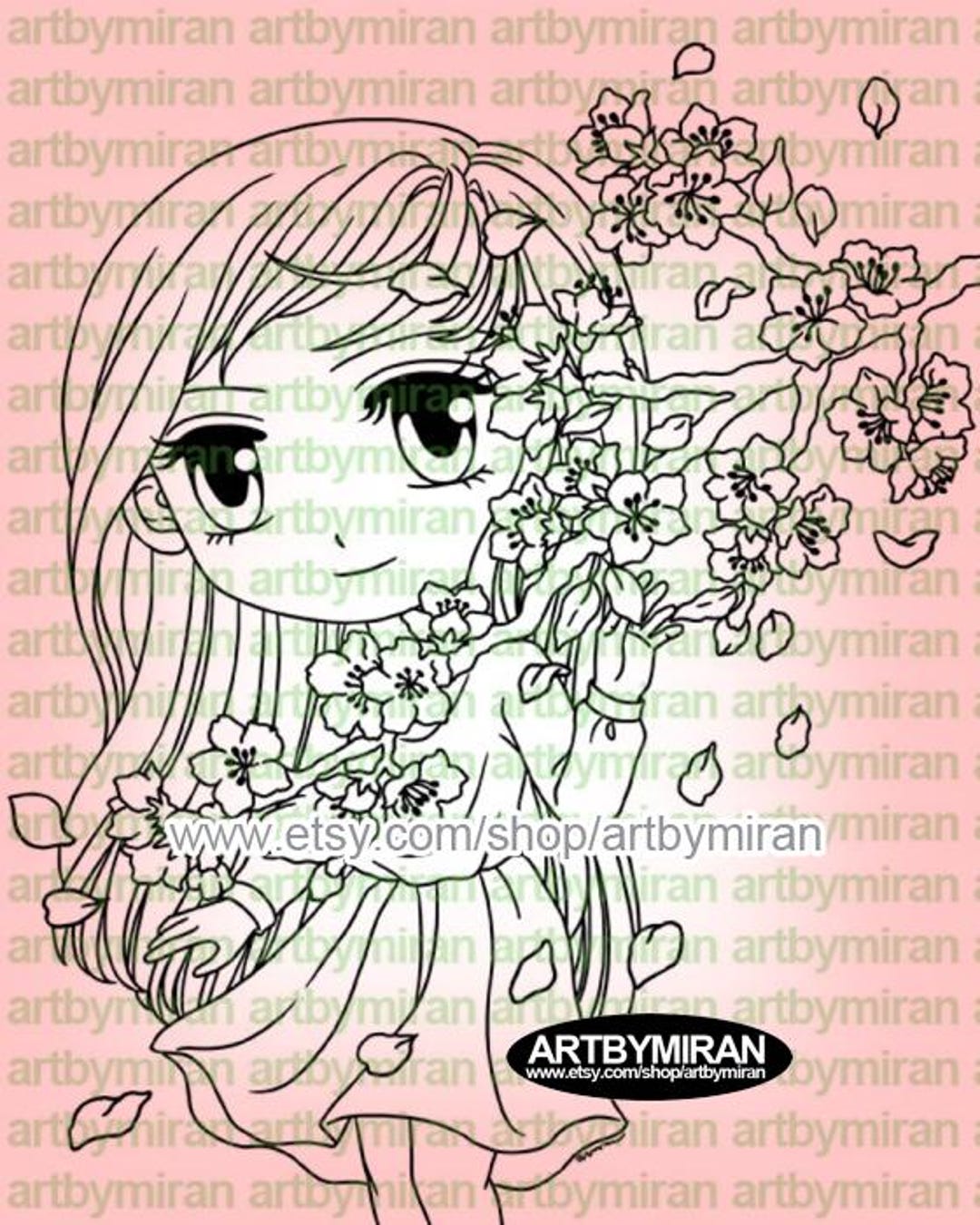 Spring Digital Stamp - Cherry Blossom(#202), Birthday Digi Stamp ...