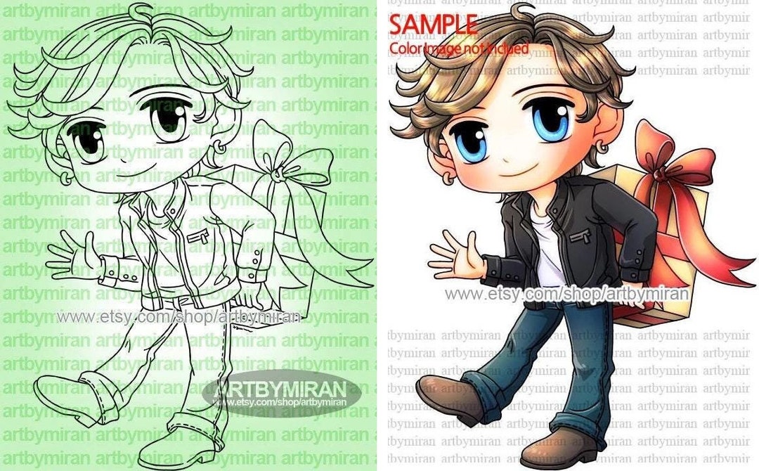 Digital Stamp Boy Danny's Surprise, Birthday Digi Stamp, Adorable Anime ...