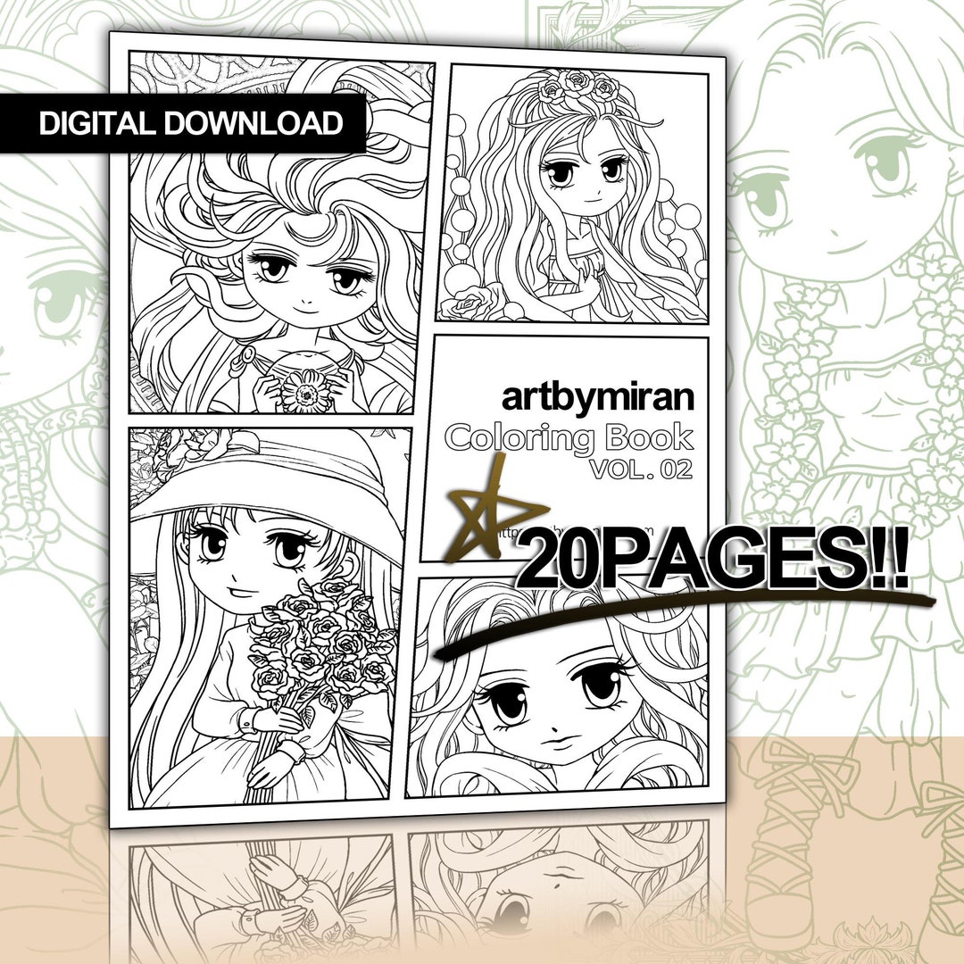 20 Images, Digital Coloring Book Vol 2 - Anime Style Coloring Pages for ...