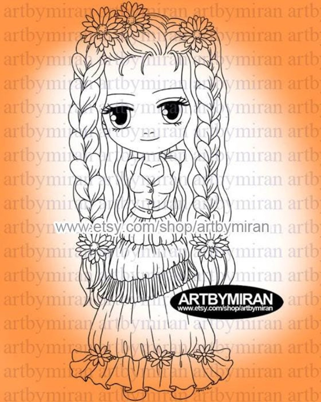 Boho Style Chibi Girl Digital Stamp annabelle86, Cute Anime Digi Stamp ...