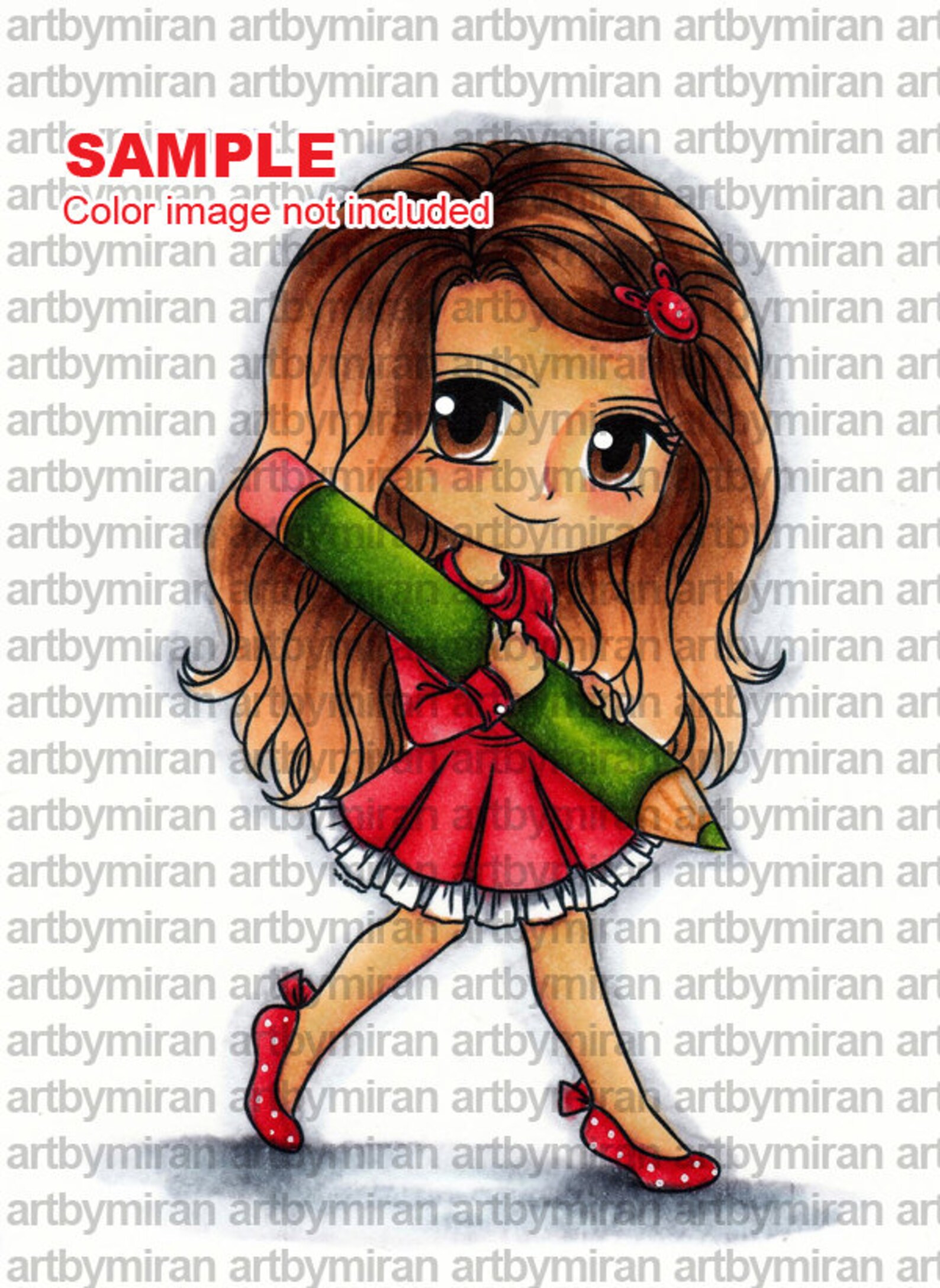 Back to School Girl Digital Stamp - Pencil Penny (#306), Kawaii Chibi ...