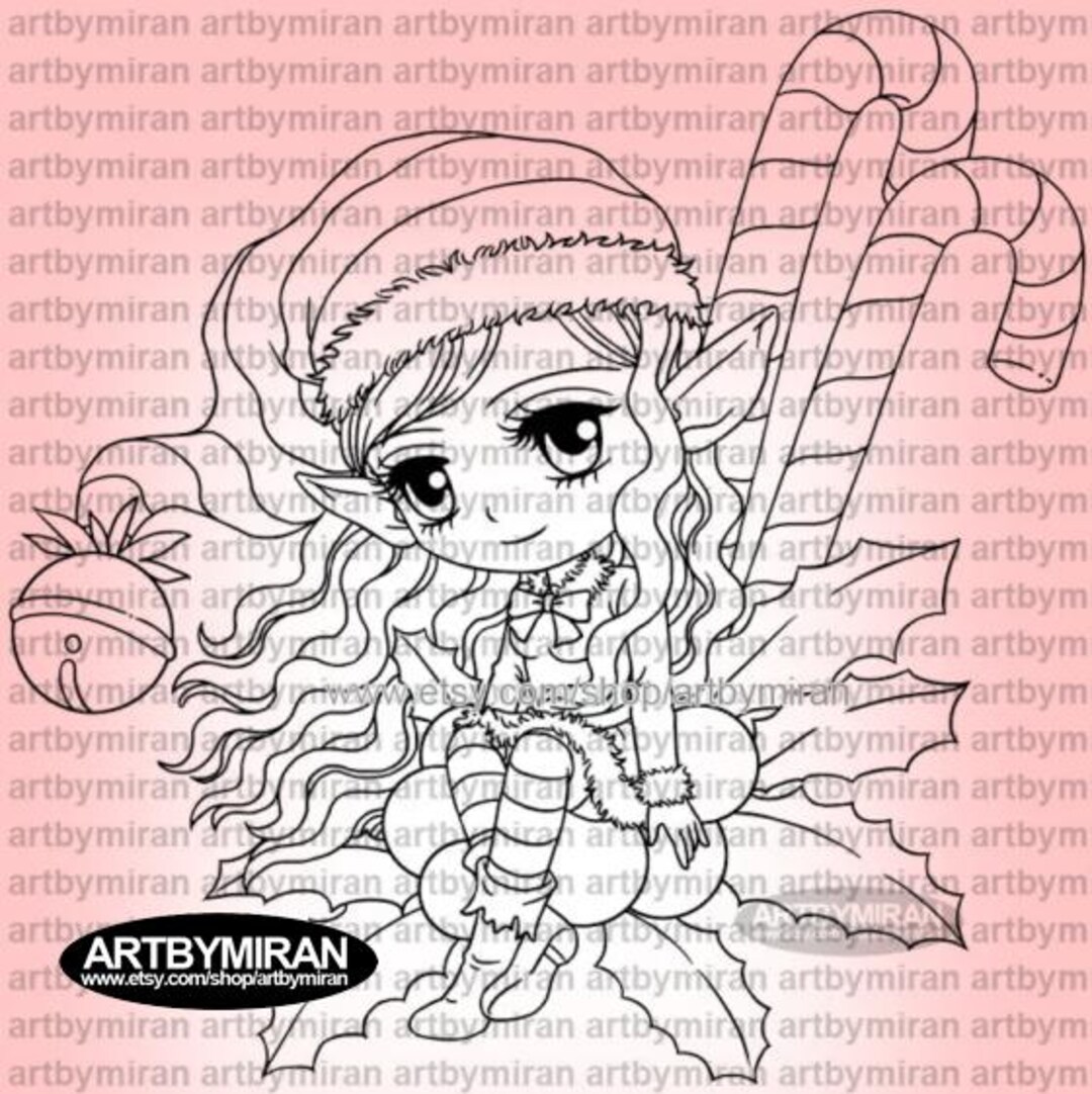 Digital Stamp Christmas Chibi Elf - Candy Cane Dreams(#364), Winter ...