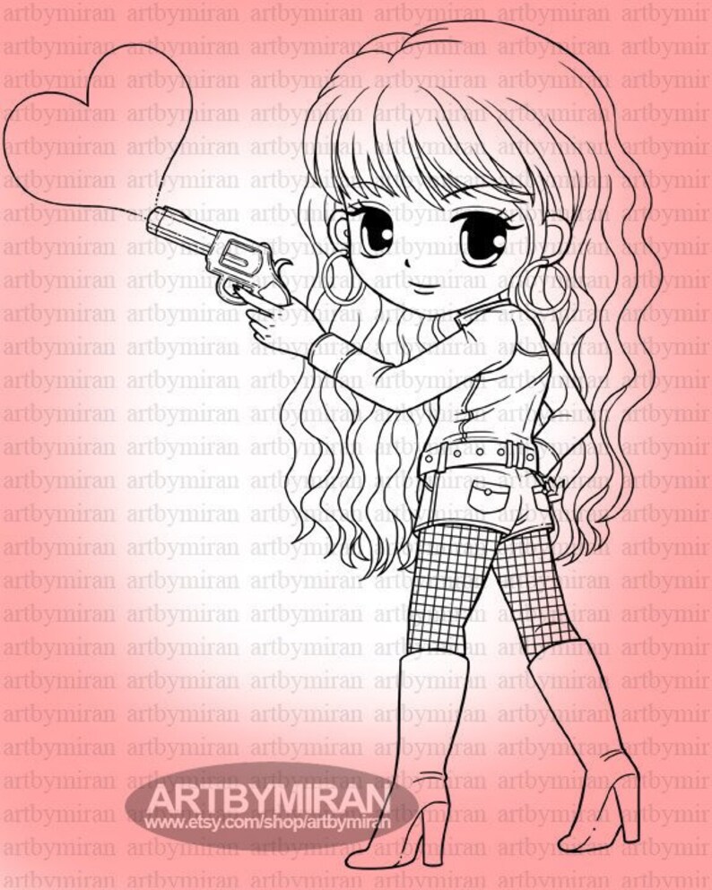 Valentine Digi Stamp-love Shot, Pretty Girl Heart Digital Stamp ...