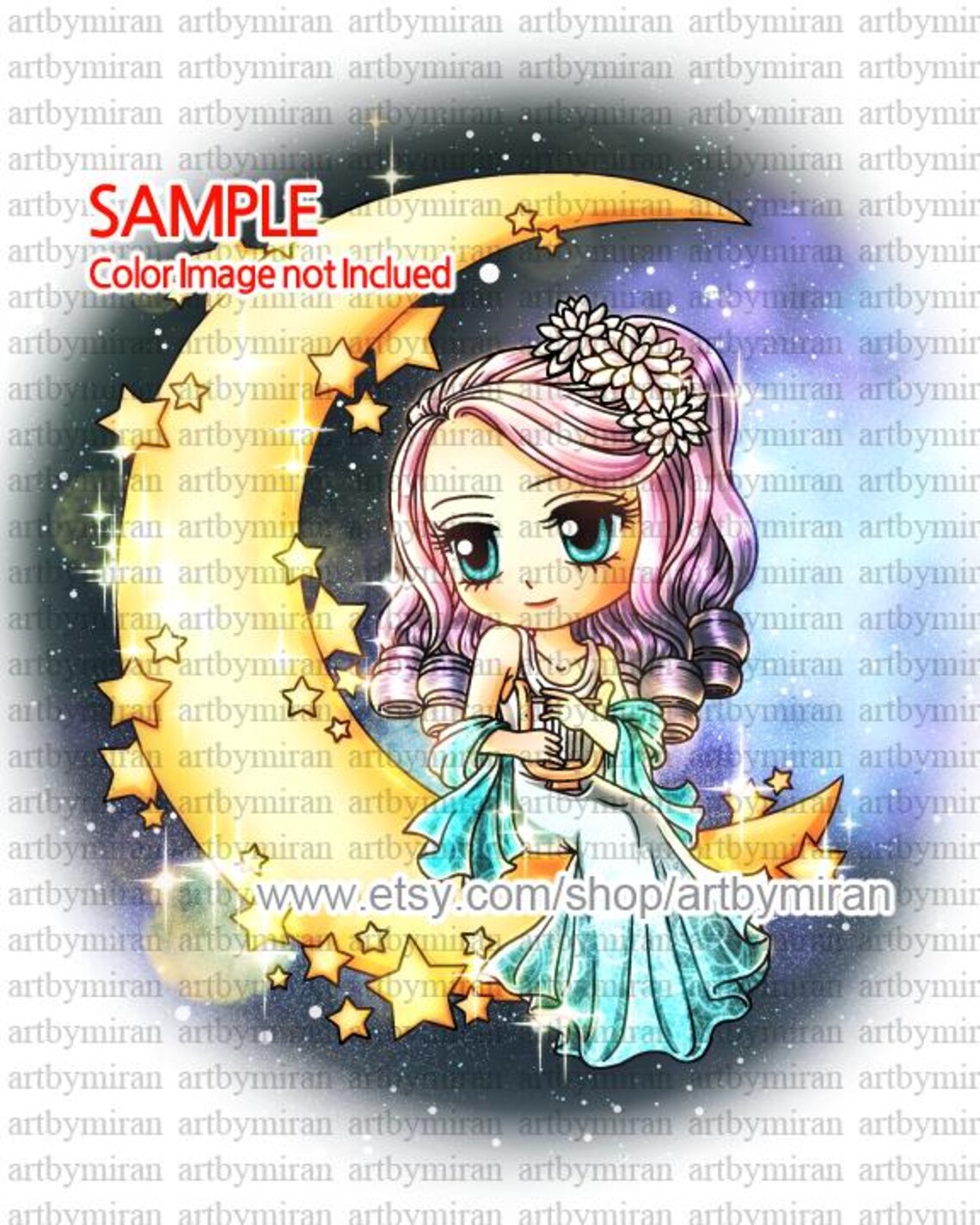 Birthday Digital Stamp aisha Moon Goddess350, Cute Anime Girl Digi ...