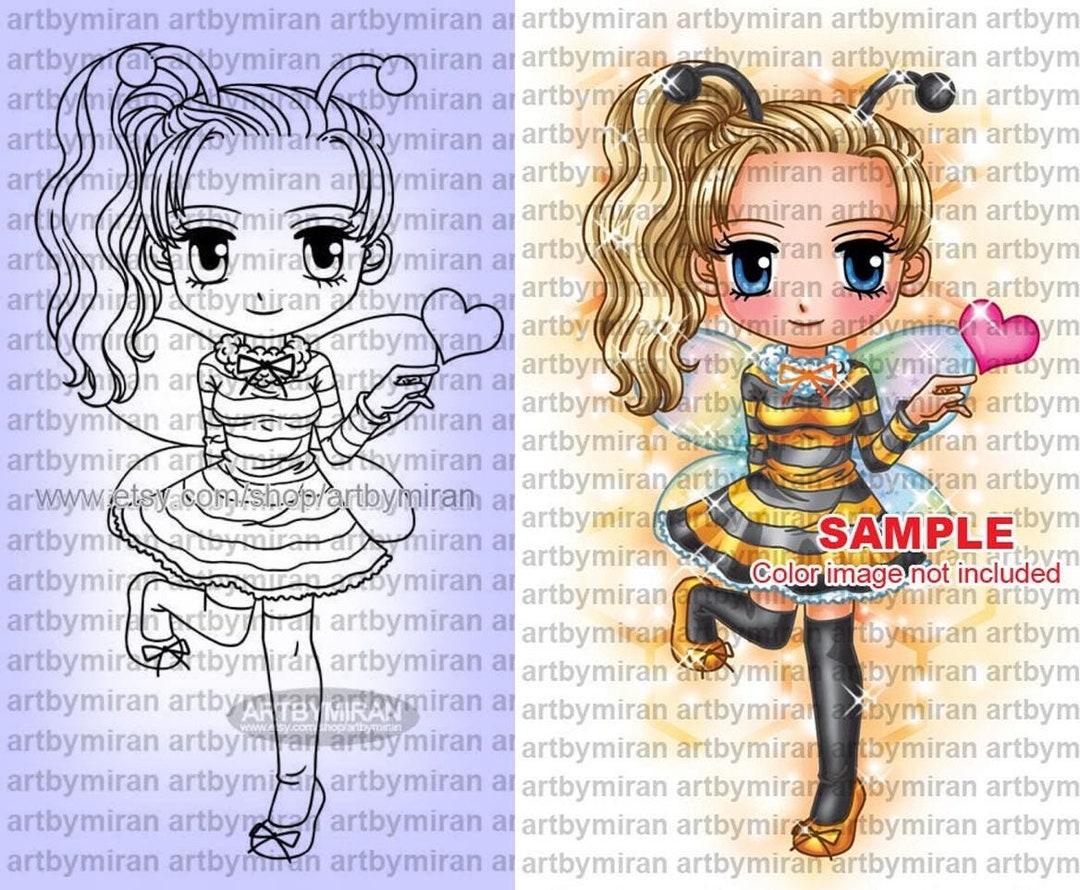 Cute Bee Girl Digital Stamp -love Buzz(#343), Valentine's Digi Stamp ...