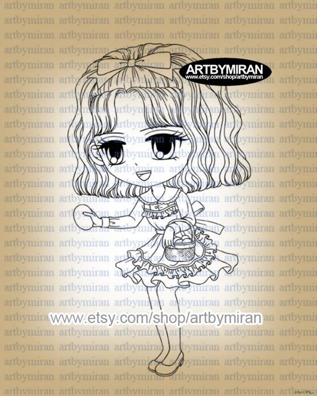 Easter Digital Stamp - Alice, Egg Hunt Digi Stamp, Cute Anime Girl ...