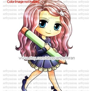 Back to School Girl Digital Stamp - Pencil Penny (#306), Kawaii Chibi ...