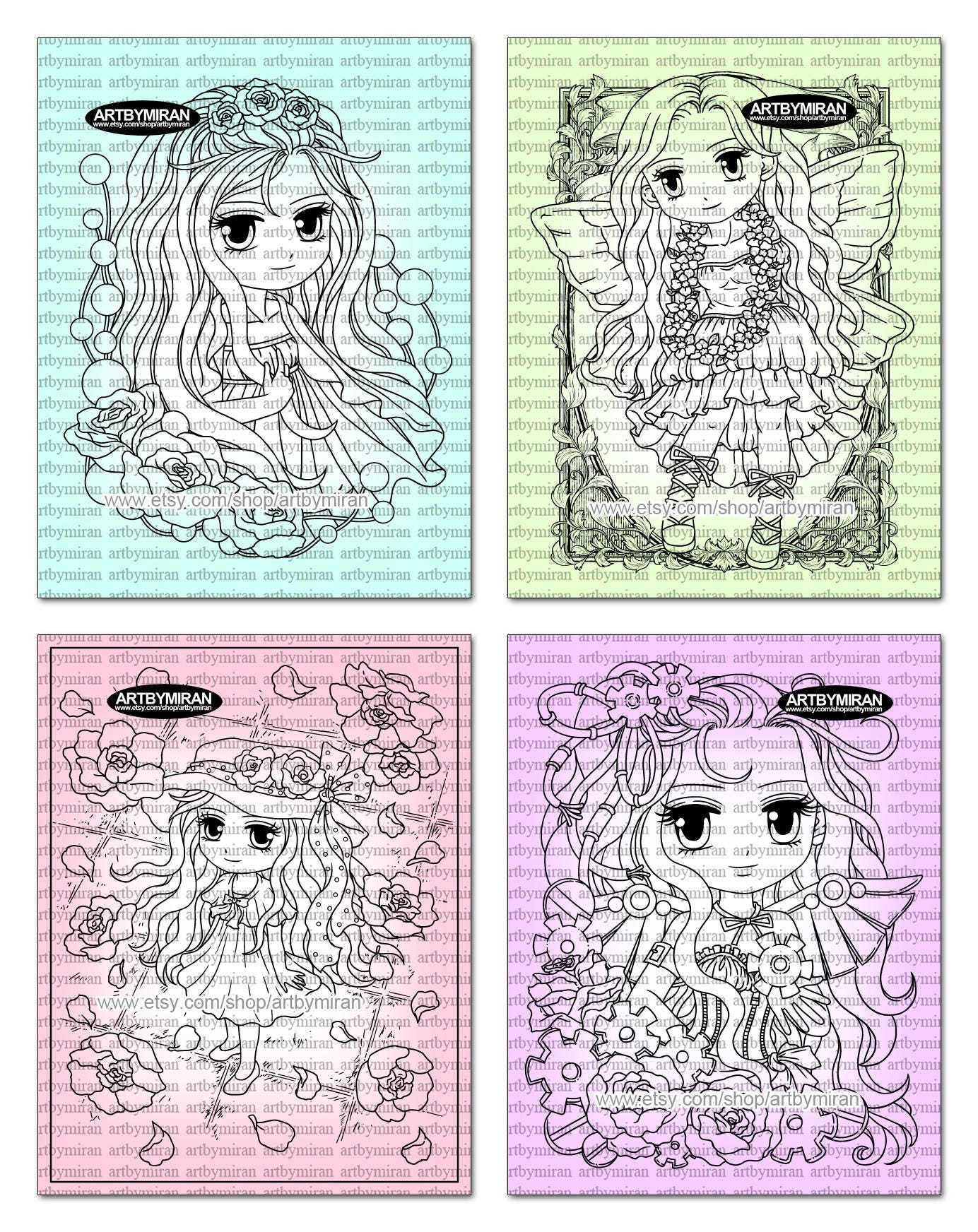 20 Images, Digital Coloring Book Vol 2 - Anime Style Coloring Pages for ...