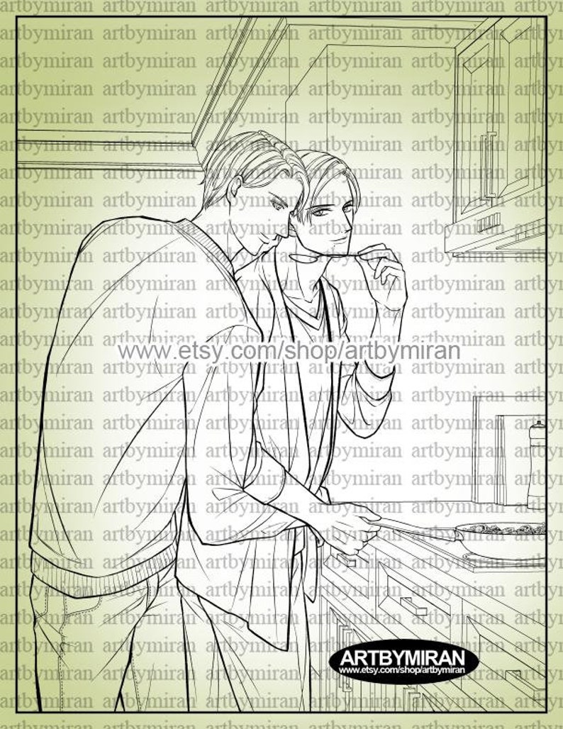 Digital BL Coloring Page, Printable Yaoi Coloring Page, Shounen Ai ...