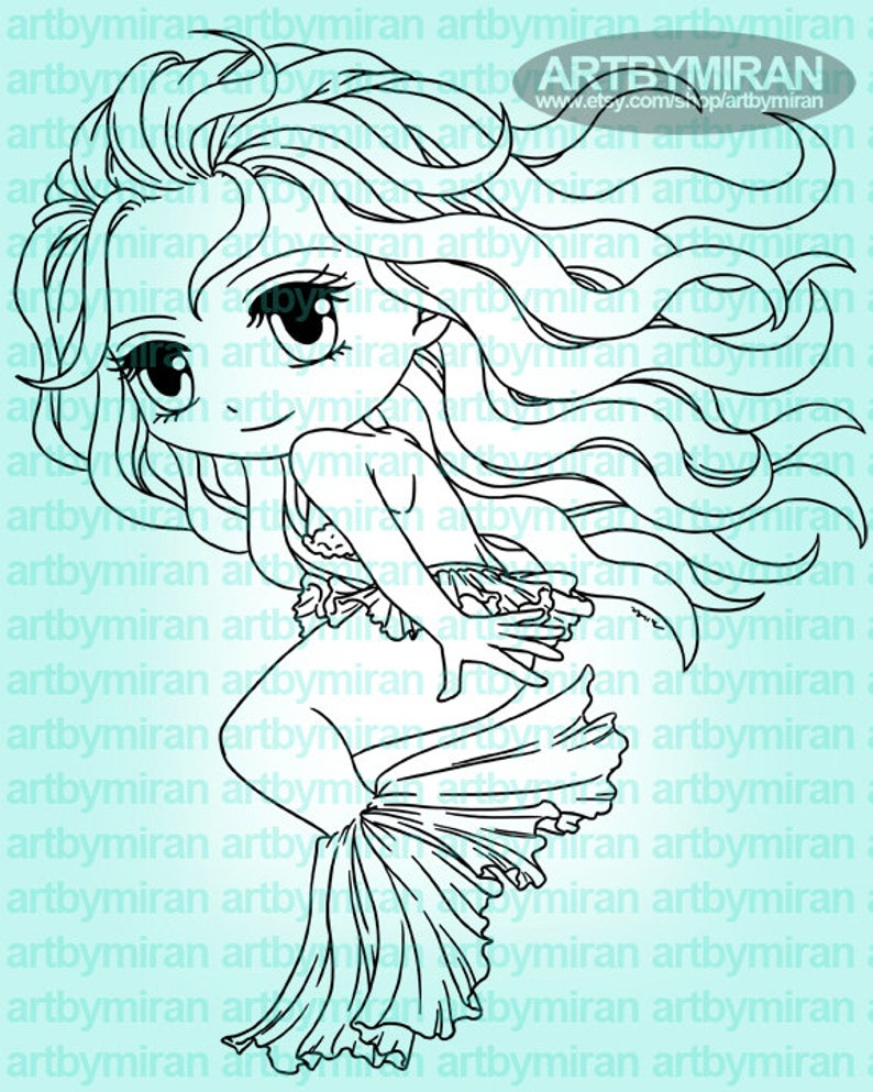 Mermaid Digital Stamp Mermaid Meara 292 Digi Stamp - Etsy