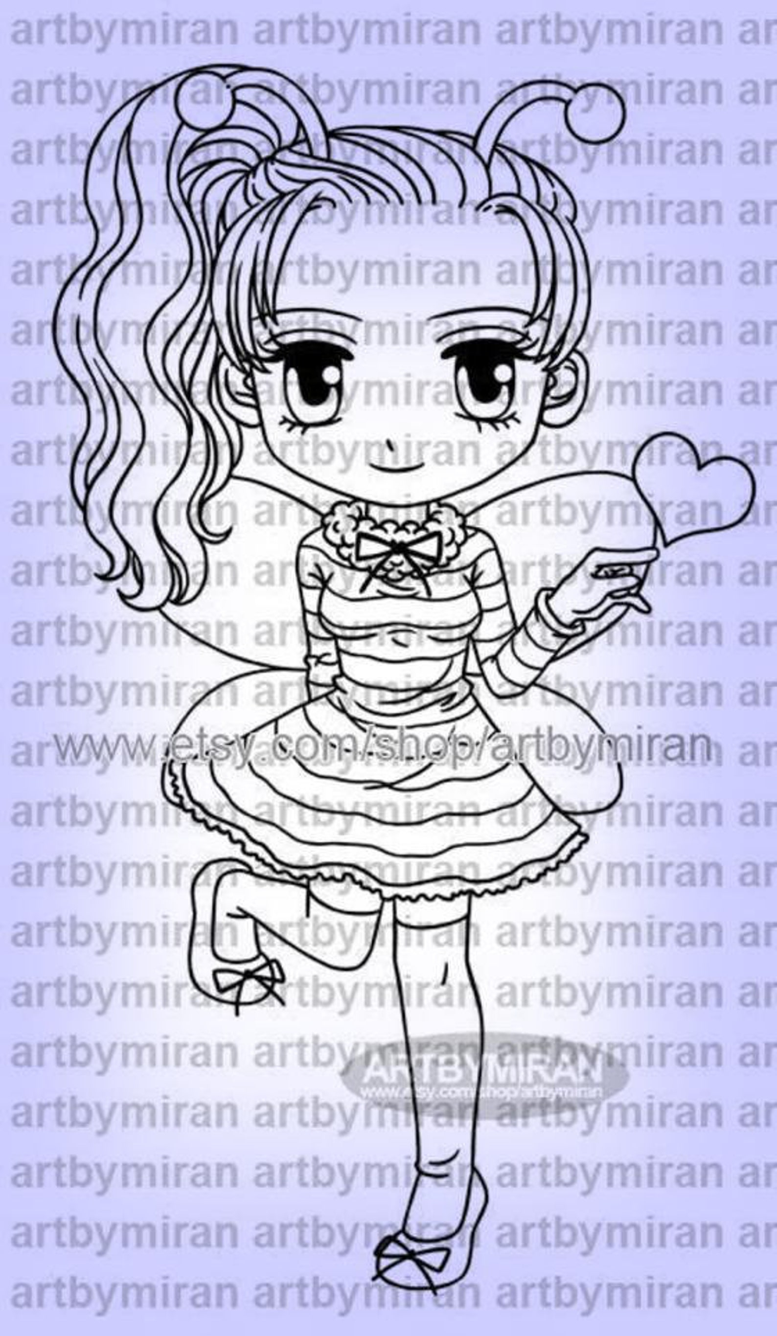 Cute Bee Girl Digital Stamp -love Buzz(#343), Valentine's Digi Stamp ...