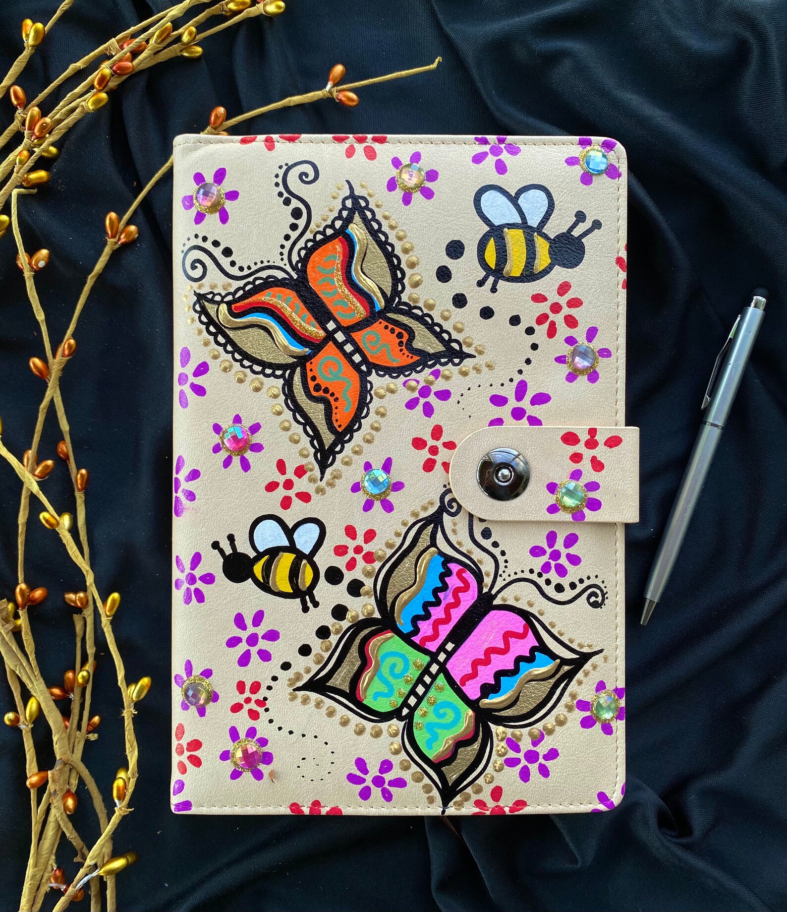 Hand painted embellished Journal. 8.5x6 320 pgs. | Etsy