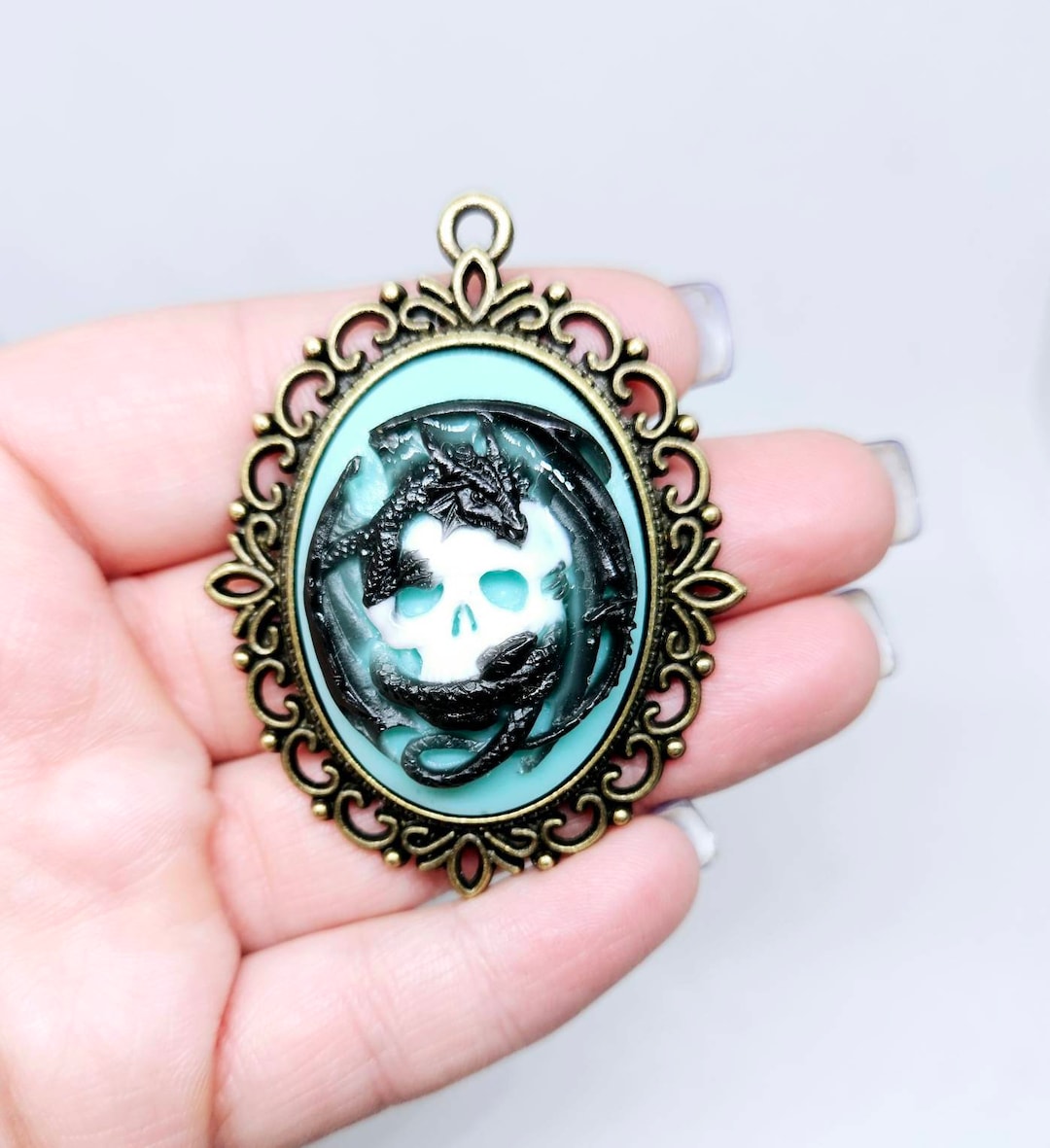 Dragon,cameo,black,skull,necklace,jewelry,renaissance,medieval,fantasy ...