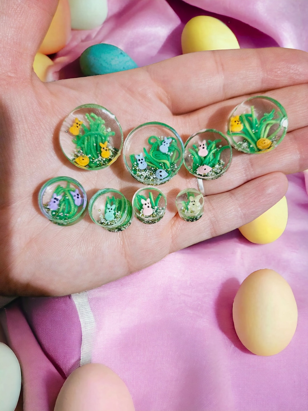 Mini,peeps,bunny,chicks,gauges,easter,grass,pink,blue,earrings, - Etsy