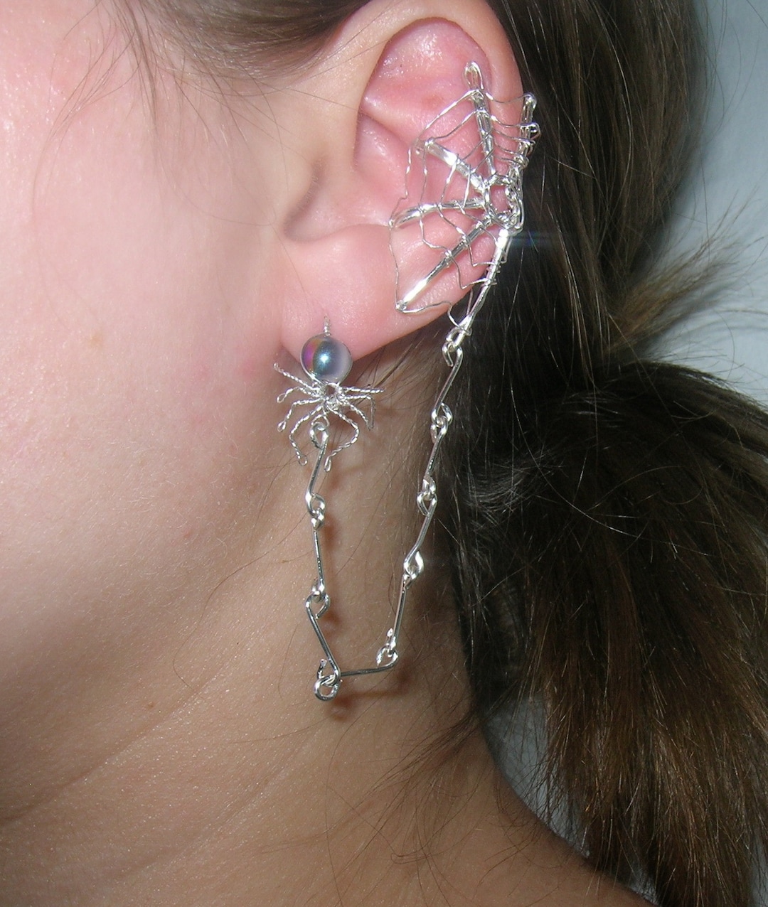 Wire,wrap,silver,spider,earcuff,spiderweb,made,to,order,earring ...