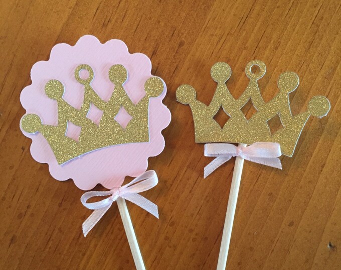 Crown Cupcake Toppers 12 Girl Birthday Princess Theme Party Decor First ...