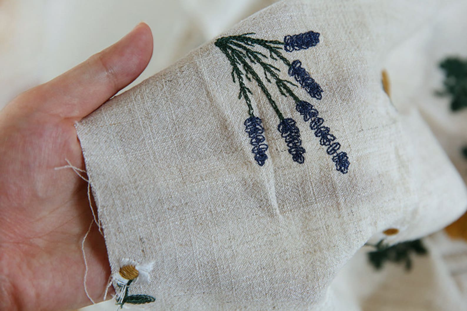 Fabric & Cloth flaxen Lavender Flower Embroidery Fabric - Etsy