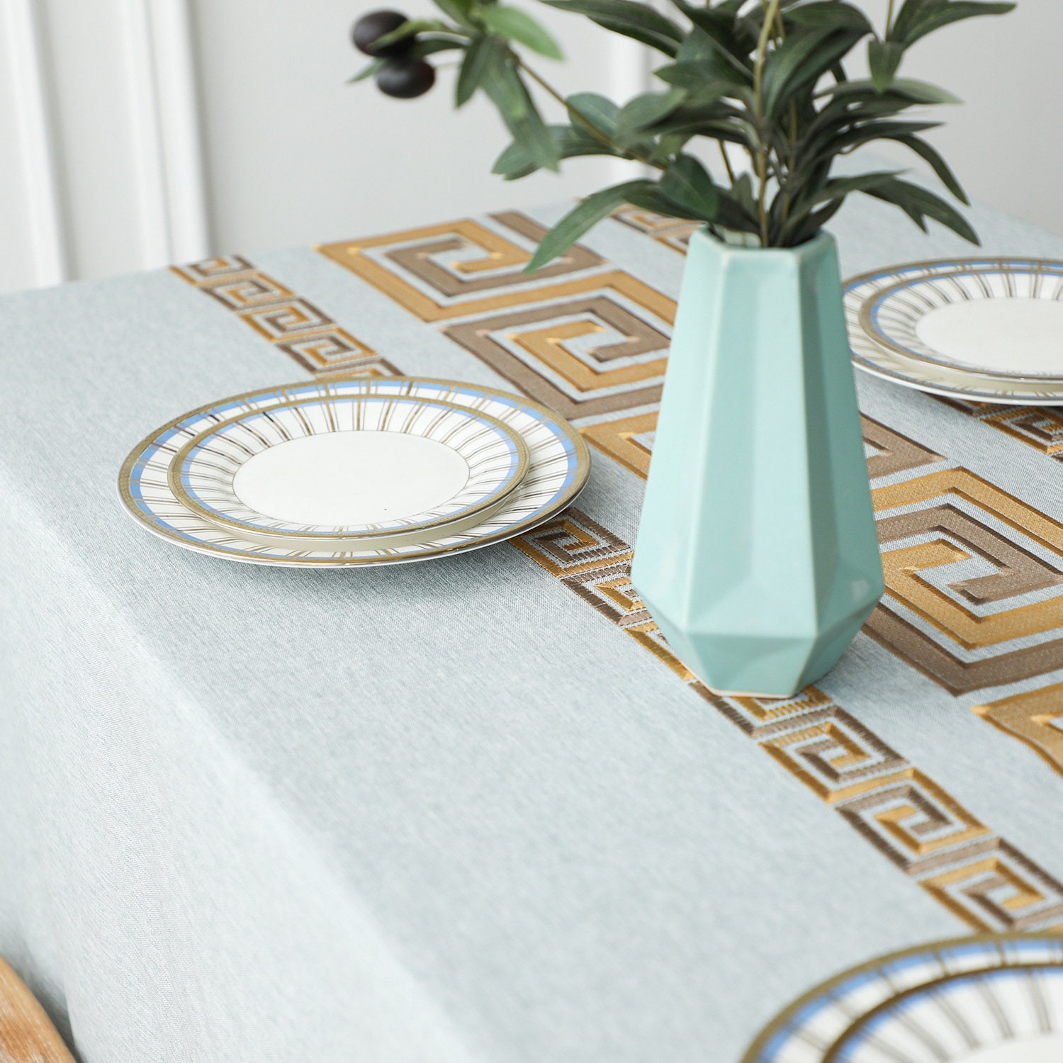 Modern Embroidery Greek Goddness Table Runner Linen Cotton | Etsy