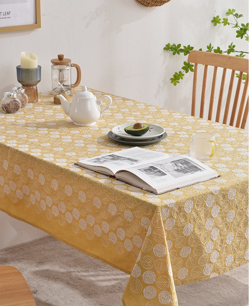 Yellow Hydrangea Flower Embroidery Tablecloth Cotton Linen - Etsy