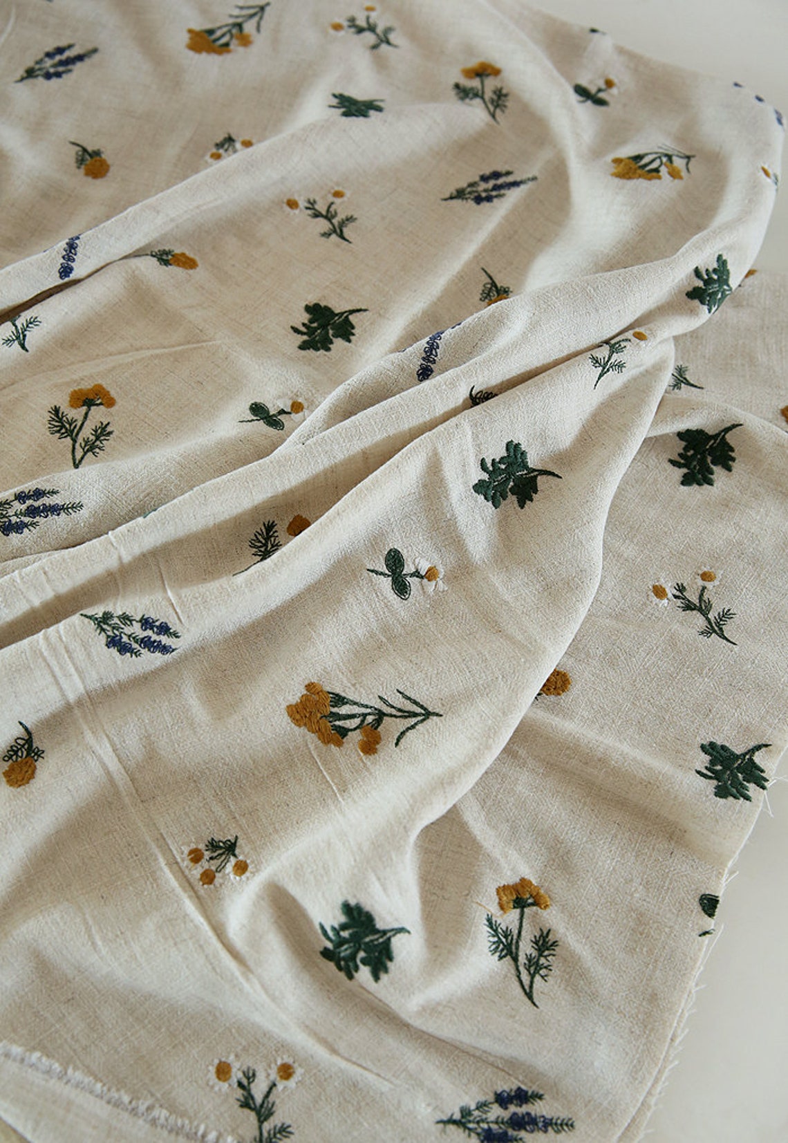 Fabric & Cloth flaxen Lavender Flower Embroidery Fabric - Etsy