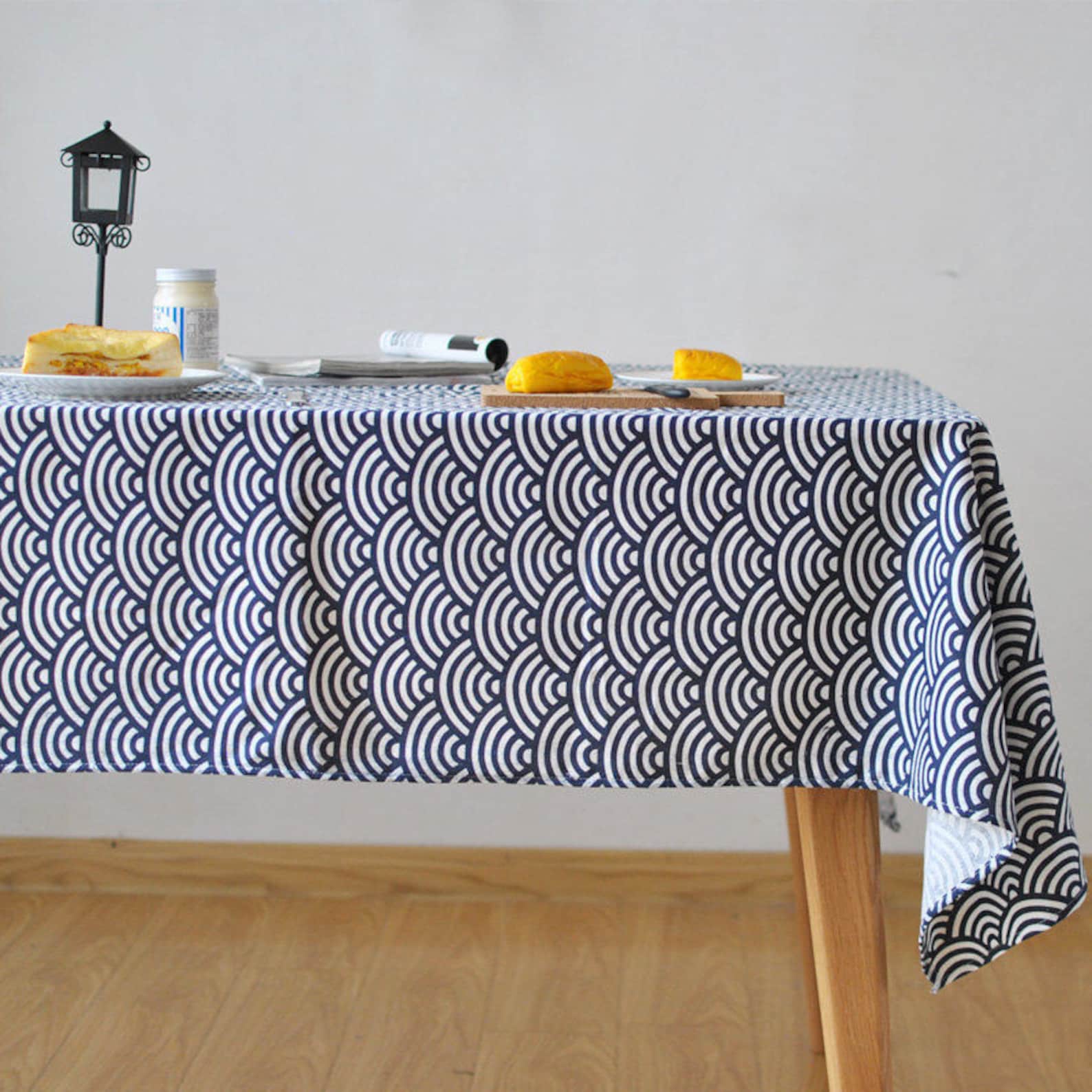 Tablecloth, Navy Linen Cotton Table Cloth, Vintage Decorative Dining ...