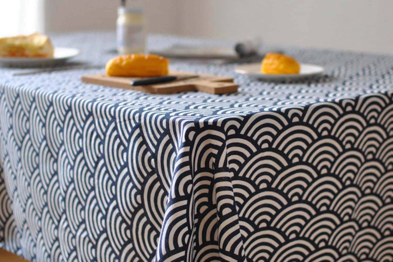 Tablecloth, Navy Linen Cotton Table Cloth, Vintage Decorative Dining ...