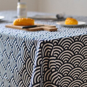 Navy Linen Cotton Tablecloth, Vintage Style Dining Room Decor - Etsy