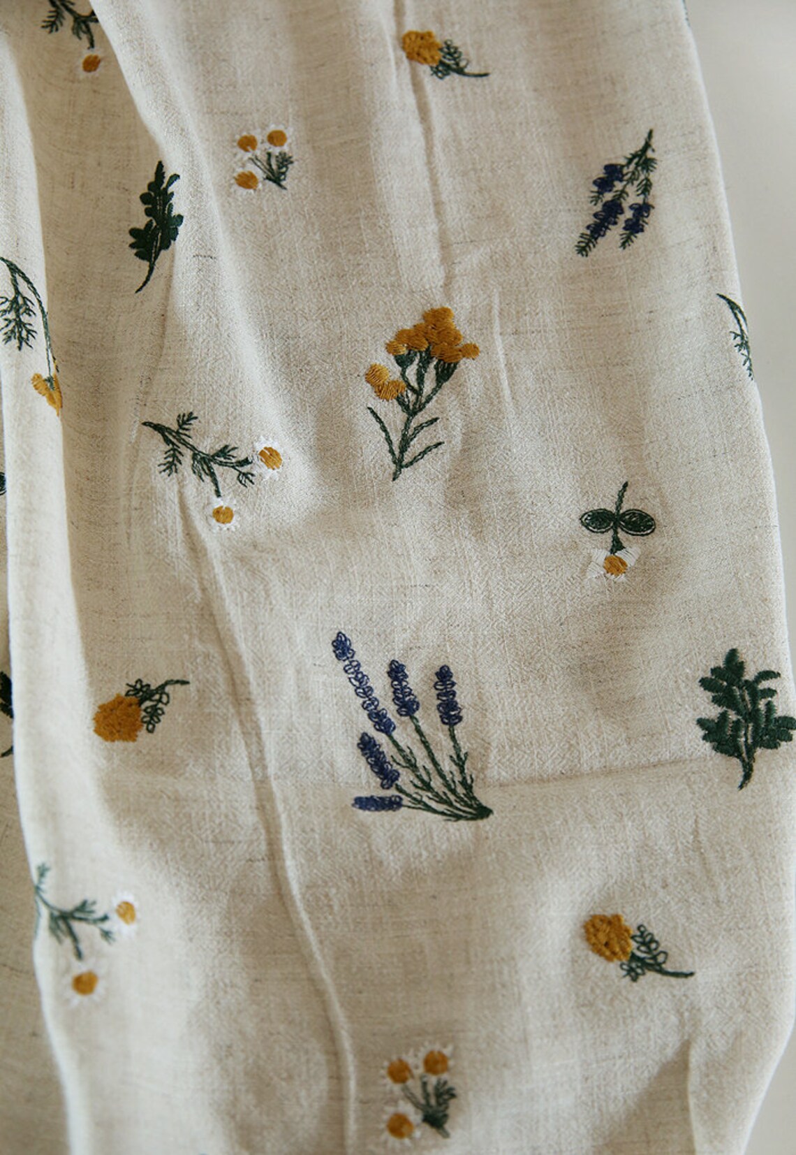 Fabric & Cloth 】flaxen Lavender Flower Embroidery Fabric Cotton Linen ...