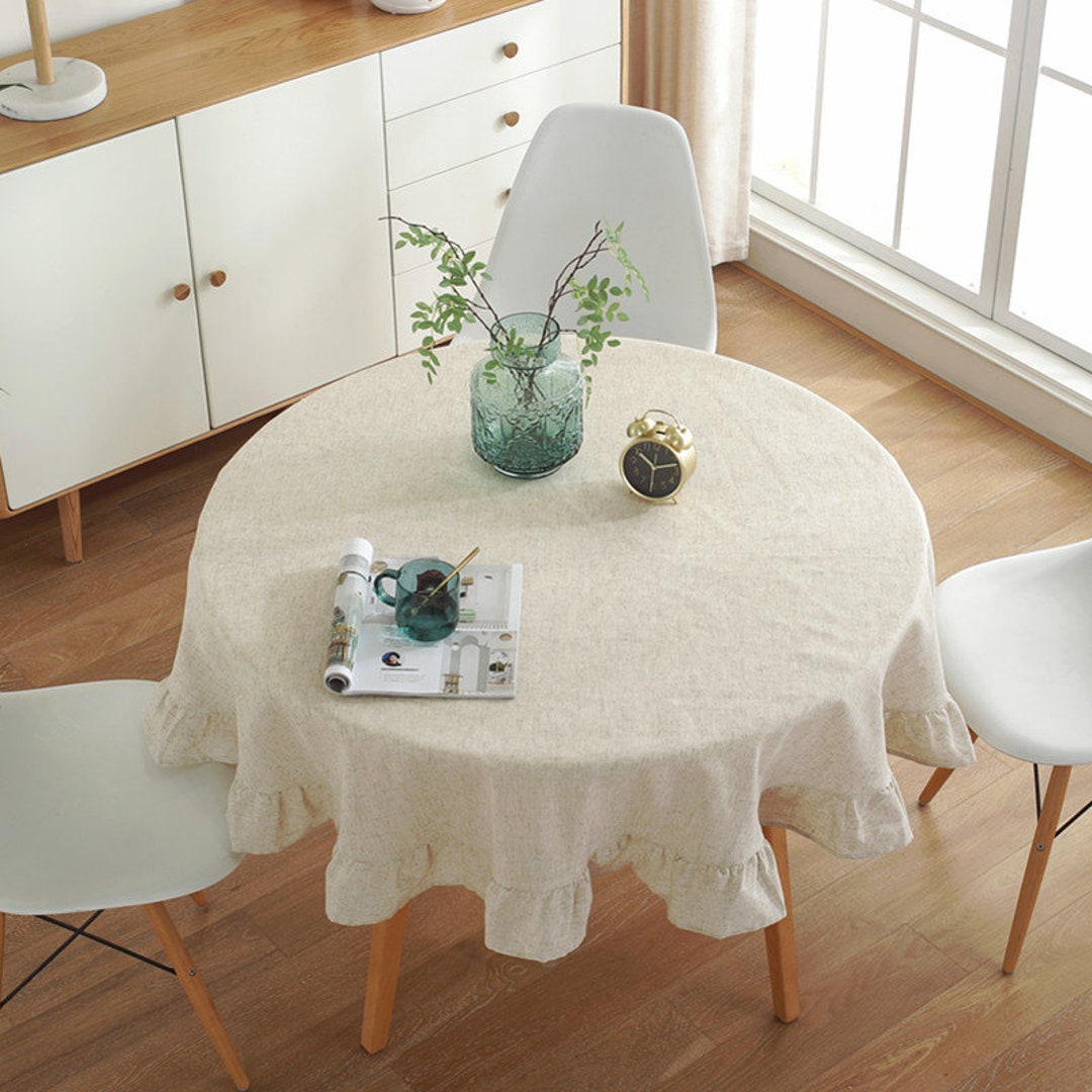 Round Ruffled Tablecloth Linen Rustic Cotton Linen Tablecloths ...