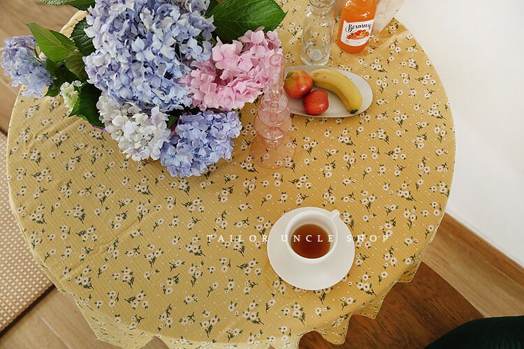 Yellow Flower Tablecloth Cotton Tablecloth Bright Decorative | Etsy