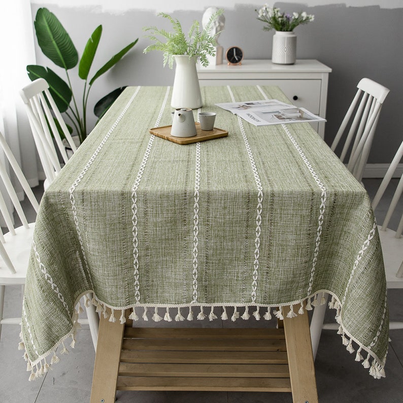 5 Colors Modern Embroidery Stripe Tablecloth With Tassel | Etsy