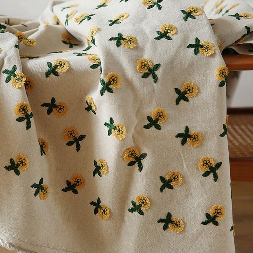 Fabric & Cloth flaxen Lavender Flower Embroidery Fabric - Etsy