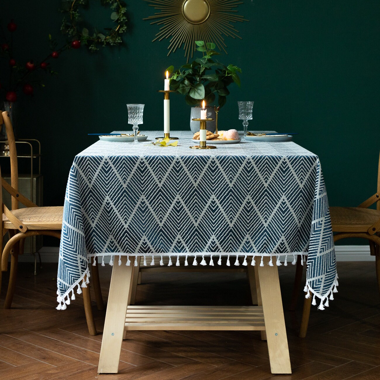 Vintage Jacquard Chevron Wave Tablecloth Dining Linen Cotton | Etsy