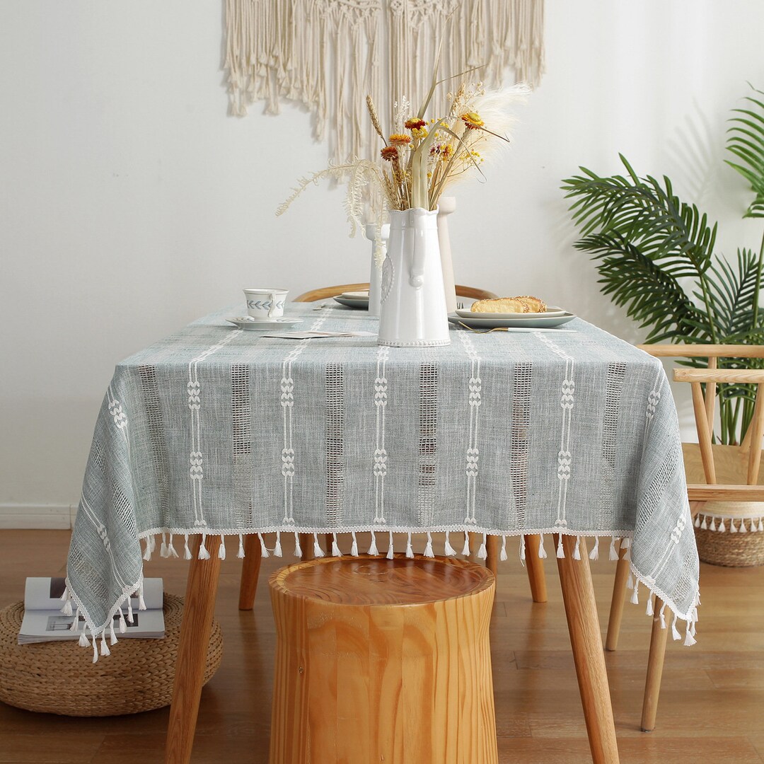 Cotton Blend Embroidery Stripe Table Runner Linen Cotton Tablecloth ...