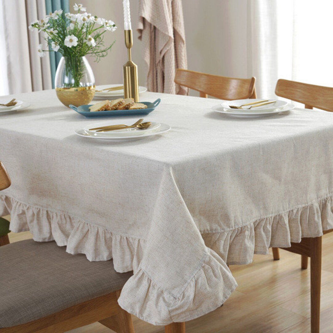 Rectangle Square Ruffled Tablecloth Rustic Cotton Linen Tablecloths ...