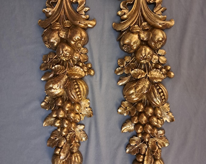 Vintage SYROCO Mid Century Grapes Fruit Wall Decor Plaques Antique Gold ...