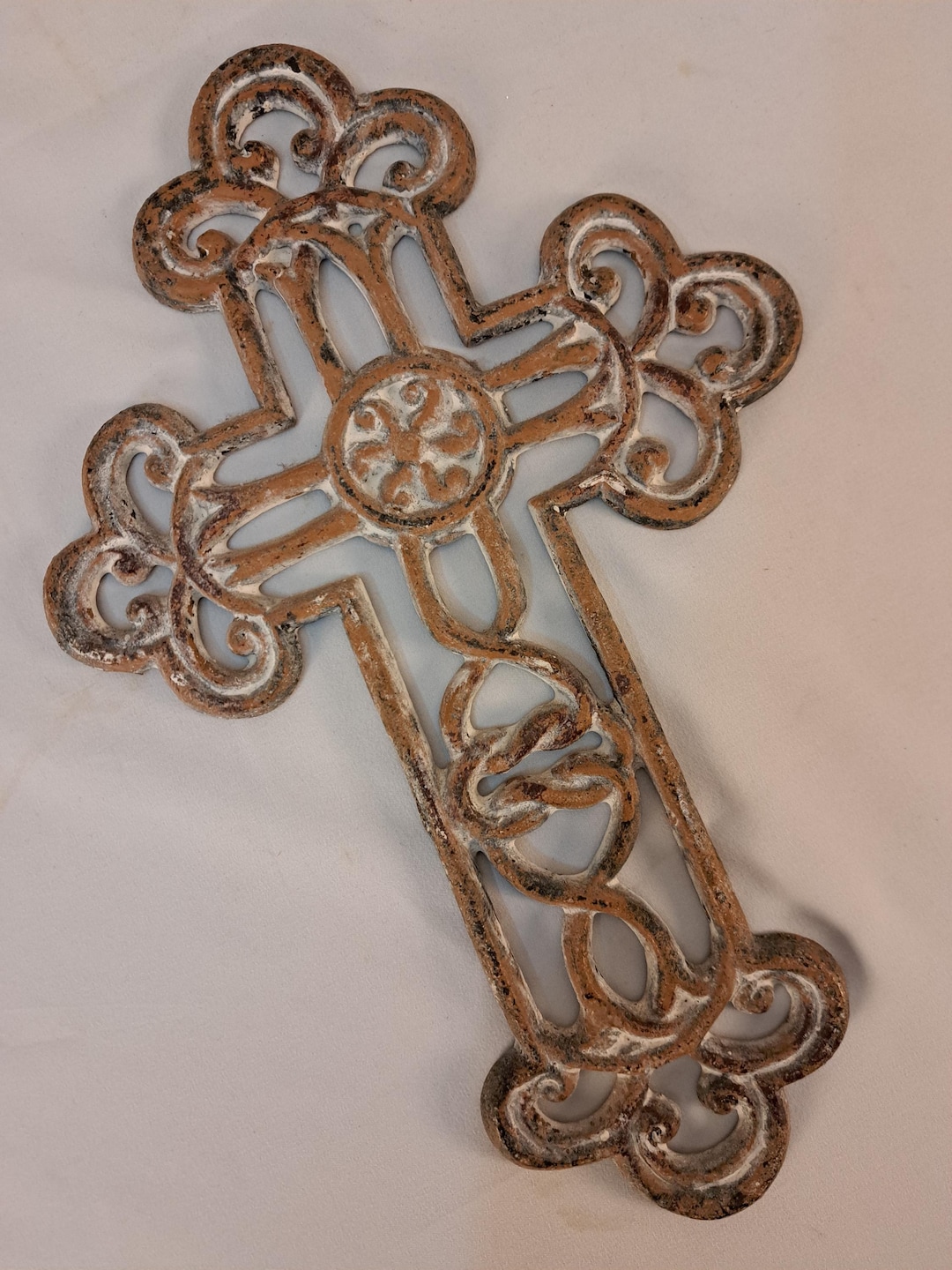 Vintage Wrought Iron Cross Metal Wall Hanging Cross 12" X 7 3/4 ...