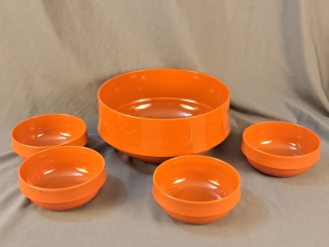 Vintage Orange Melamine 1970s Salad Serving Set Mid-century Modern Deep ...
