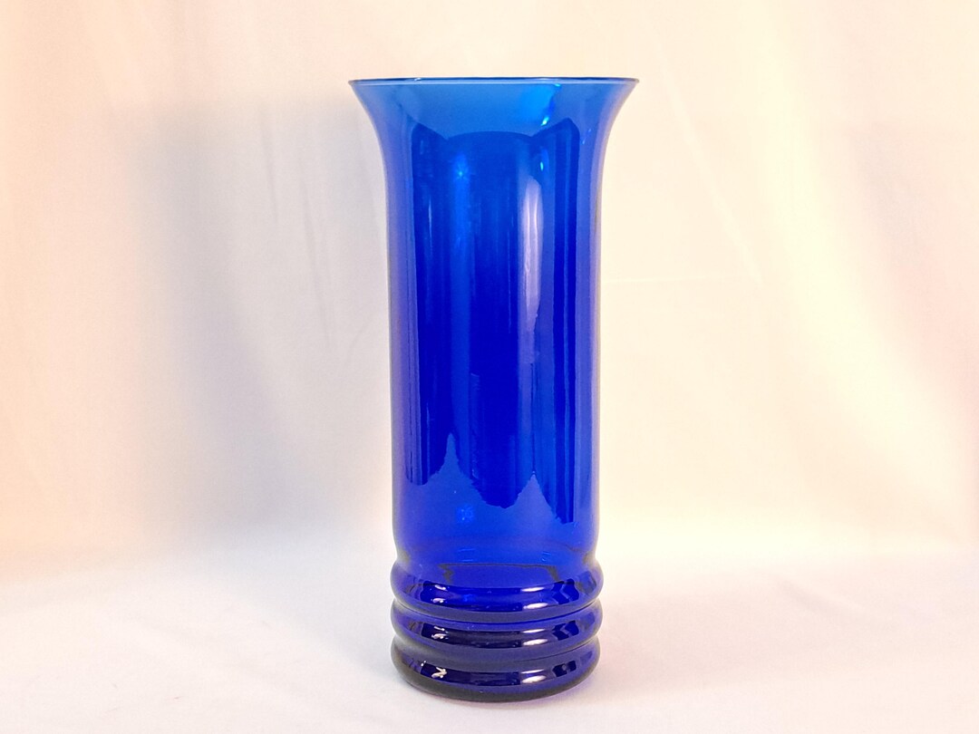 Mexican Cobalt Blue Handblown Glass Vase With Ringed Pattern at the ...