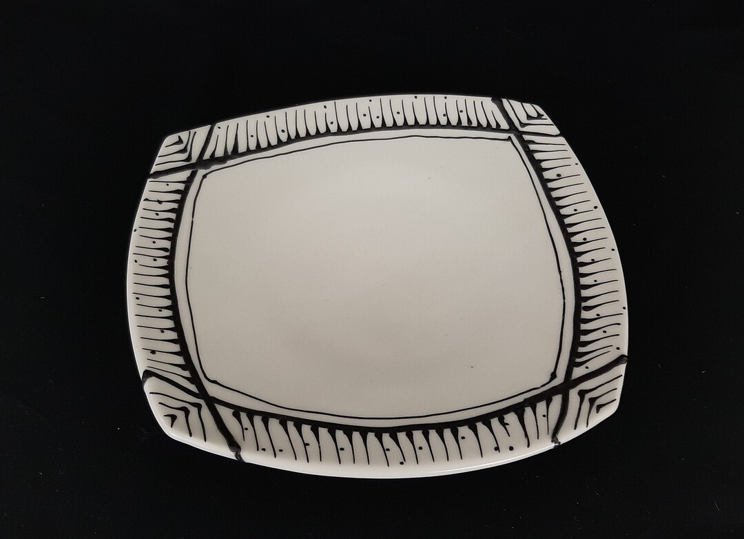 Studio Pottery Asymmetrical Porcelain Plate With Hand Painted Raised ...