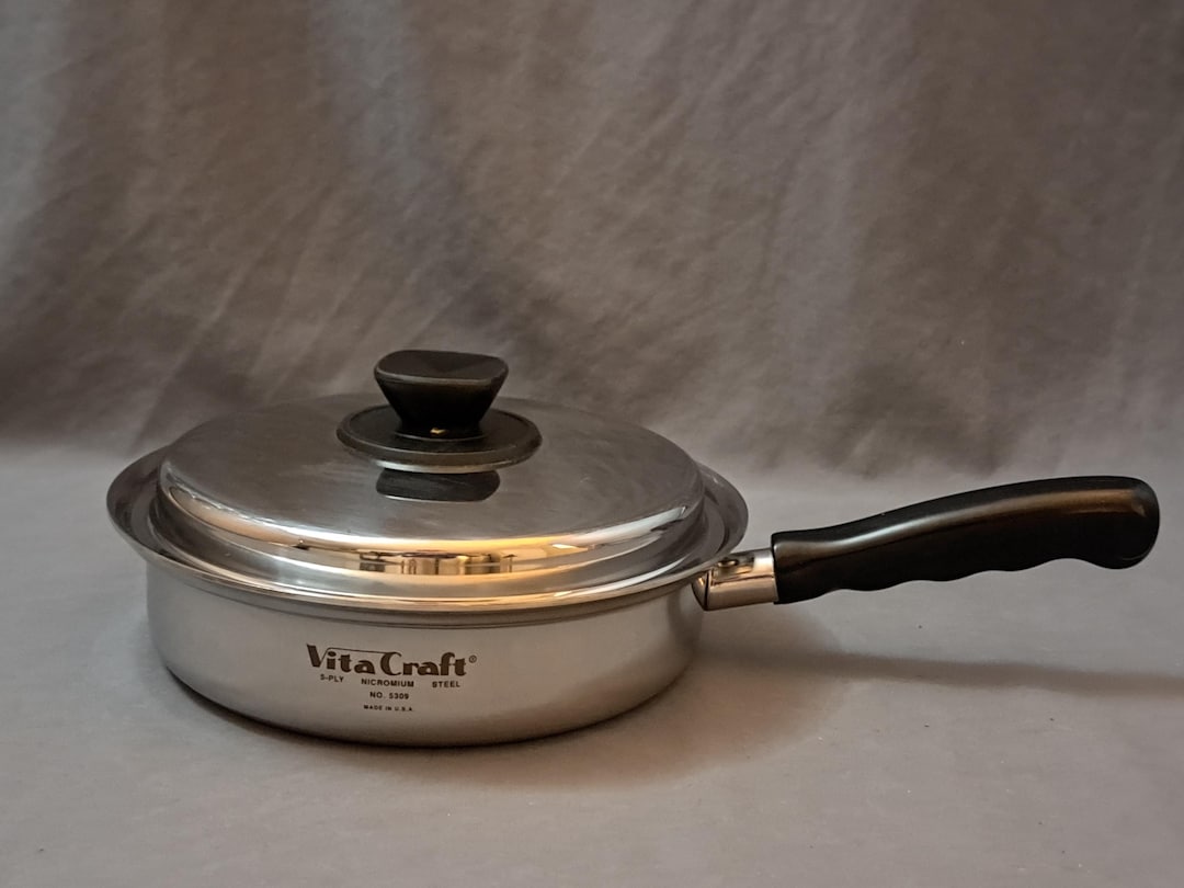 Vita Craft Super 5 Nicromium Stainless Steel 8 5/8" Skillet With Lid 5-ply Waterless Cookware ...
