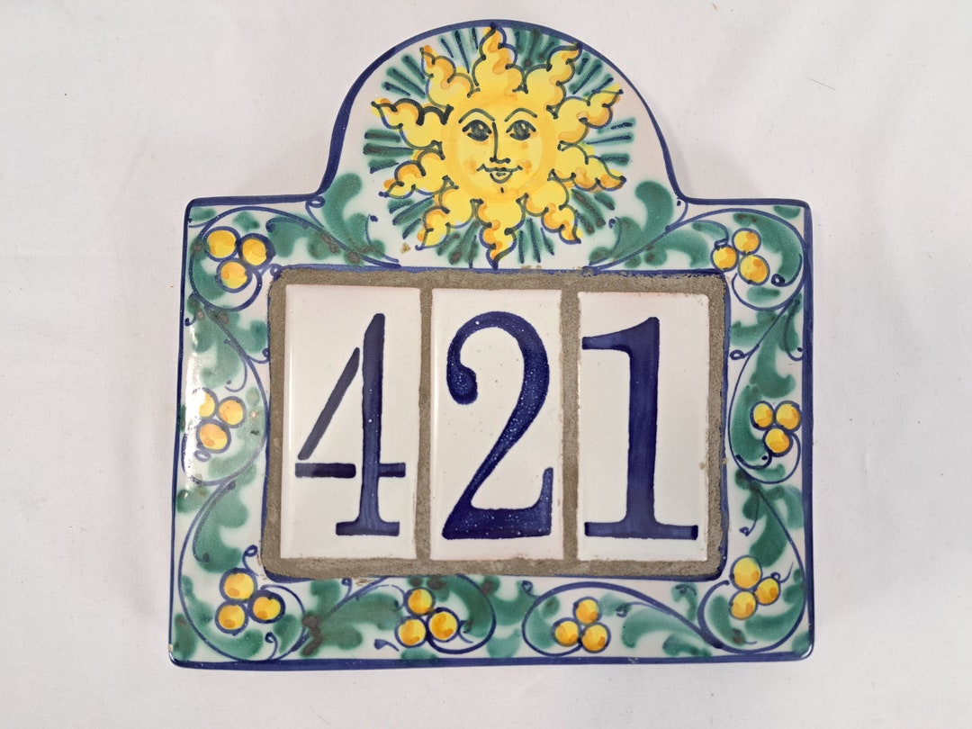 Vintage Italian Hand Painted Door Number Tile 421 Dimension 9.5” Wide X ...